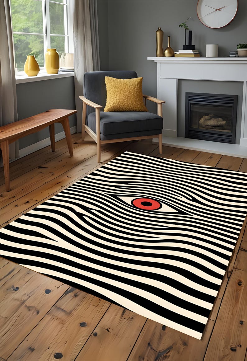Modern Abstract Eye Rug, Optical Illusion Area Rug, Black and White ...