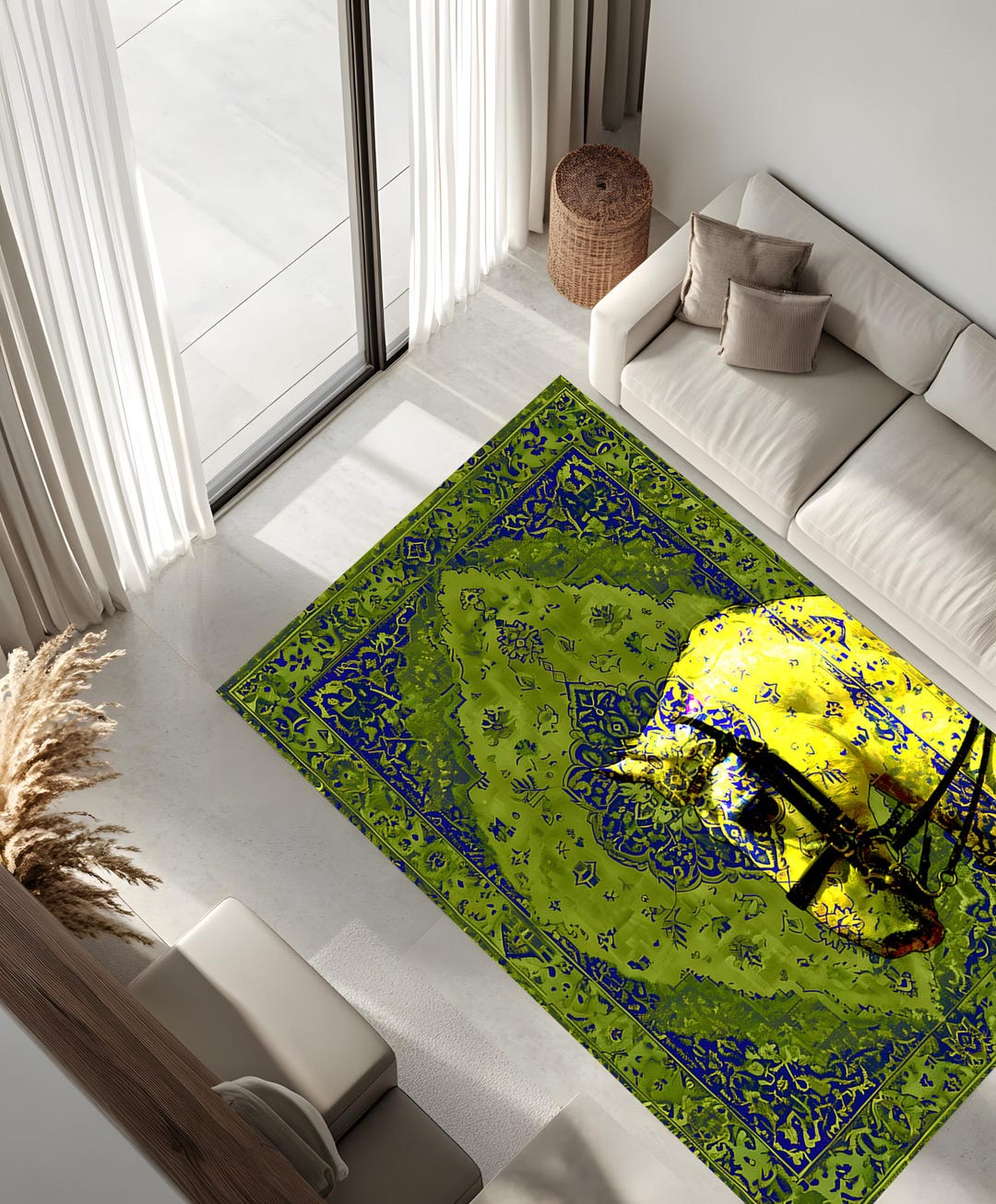 Green Persian Style Rug for Living Room, Vintage Inspired Area Carpet ...