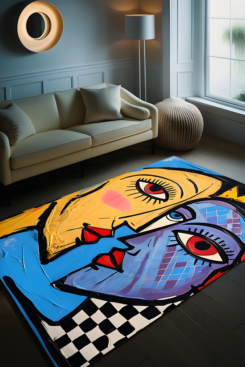 Abstract Modern Art Rug, Colorful Picasso-inspired Area Rug ...