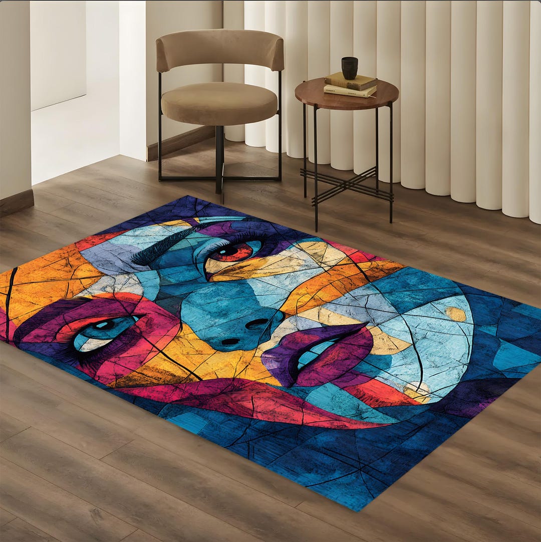 Abstract Face Area Rug in Bold Modern Colors, Colorful Art Carpet for ...