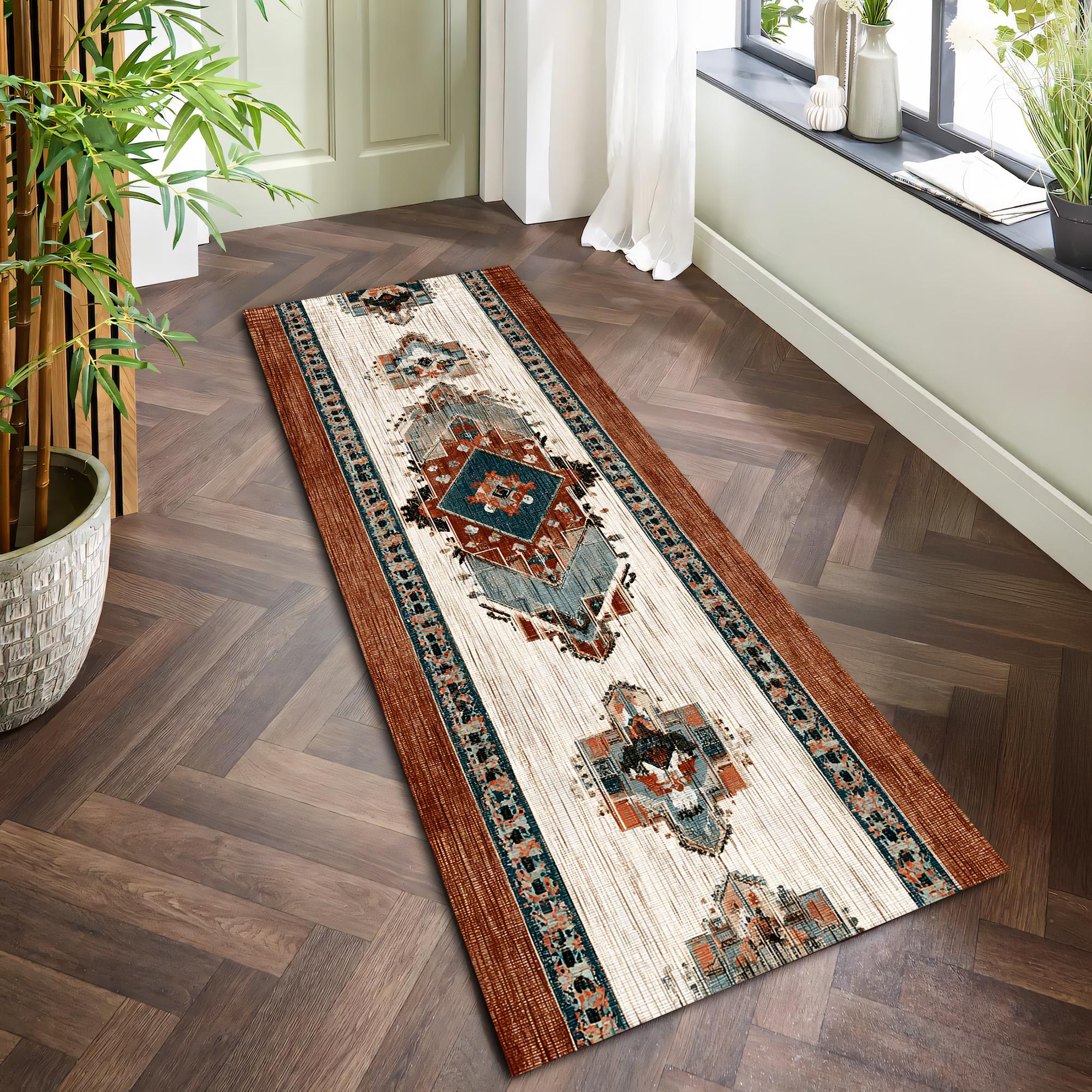 Southwestern Runner Rug, Boho Tribal Pattern Carpet, Rustic Long Area ...