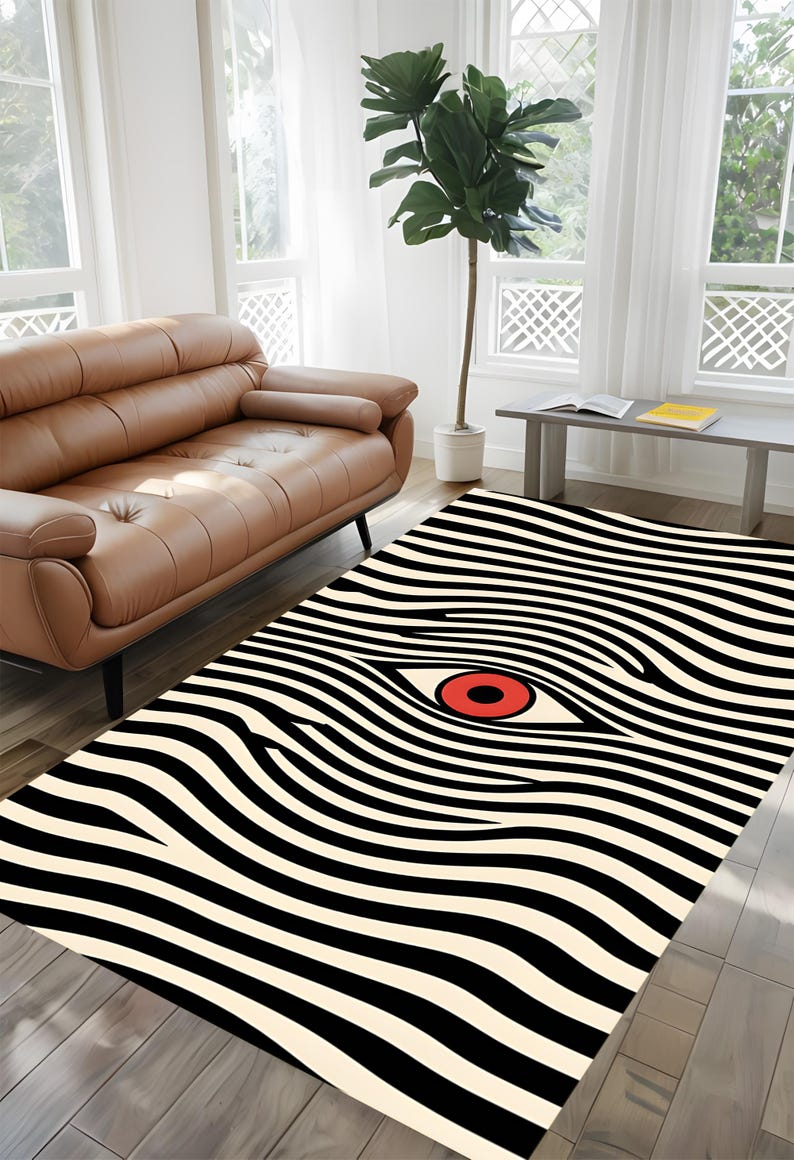Modern Abstract Eye Rug, Optical Illusion Area Rug, Black and White ...