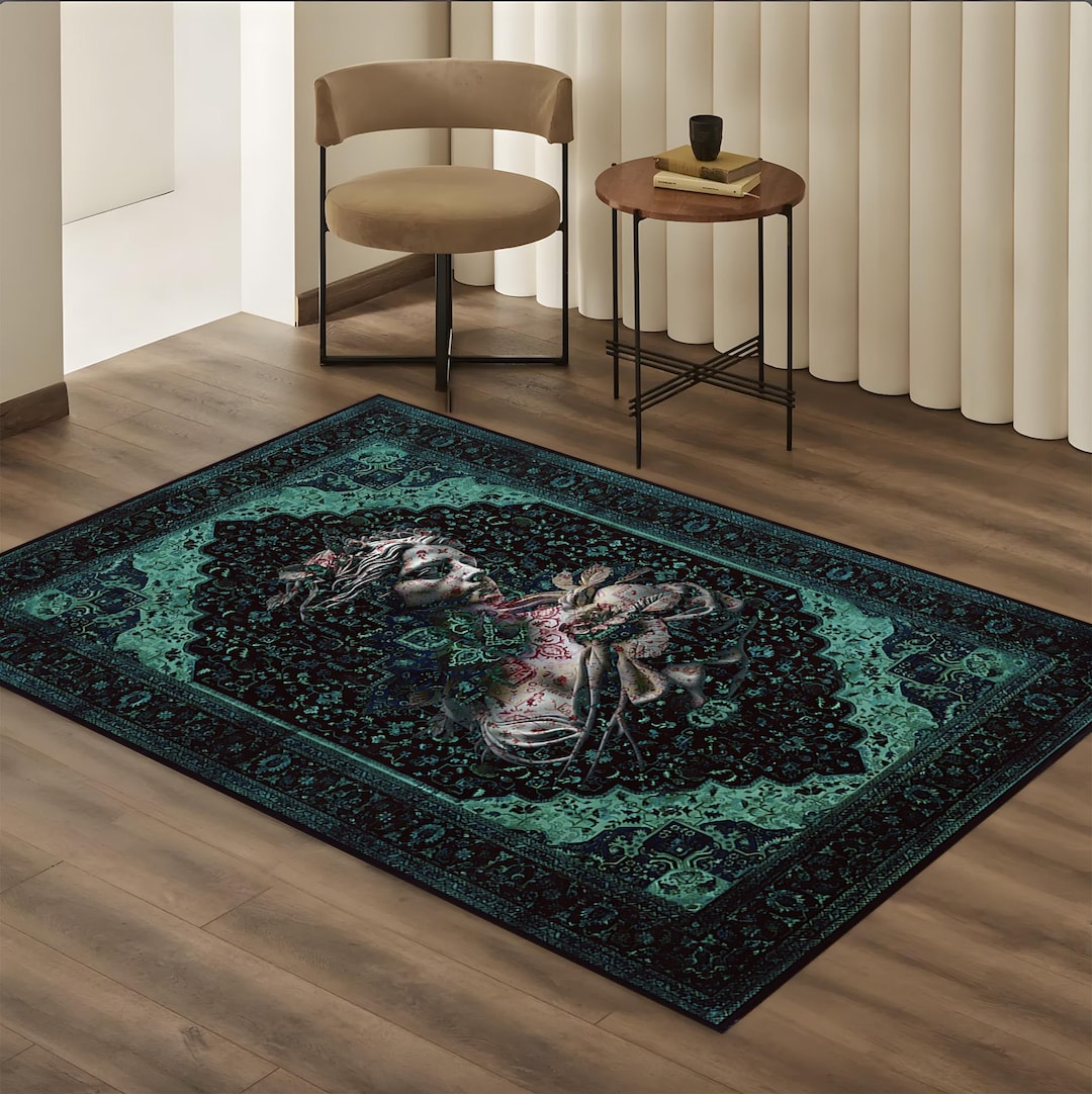 Gothic Medusa Area Rug, Persian Rug, Vintage Statue Floor Mat, Occult ...