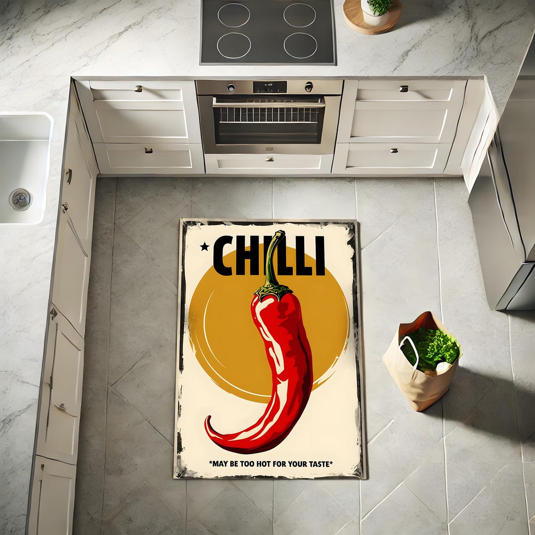 Retro Chili Pepper Kitchen Rug, Vintage Farmhouse Floor Mat, Non-slip ...