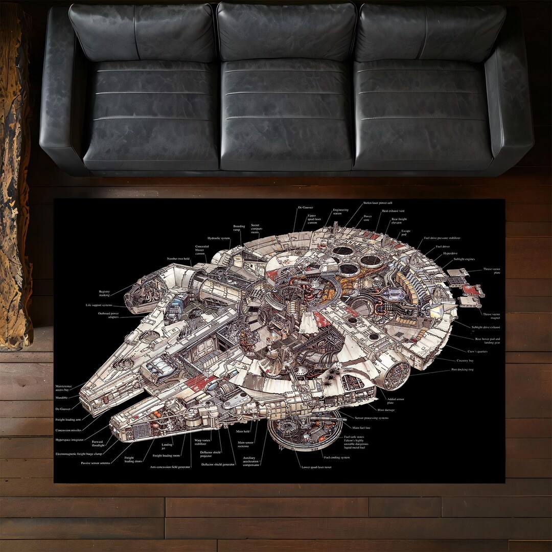 Millennium Falcon Blueprint Rug, Sci-fi Floor Mat for Gamers, Movie ...