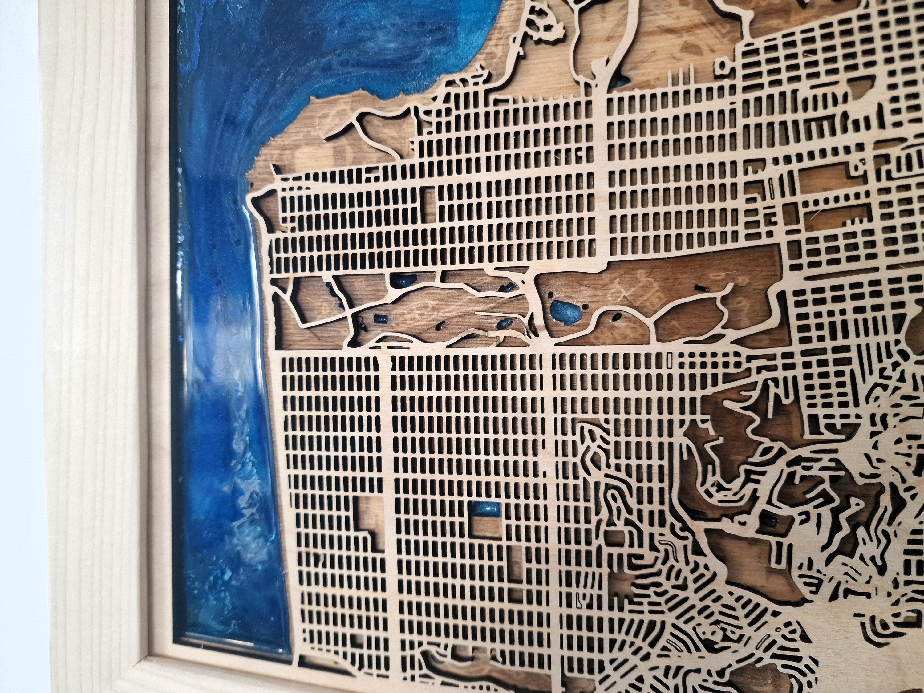 Custom City Map With Epoxy Resin -laser Cut Wooden Wall Art With Rustic ...