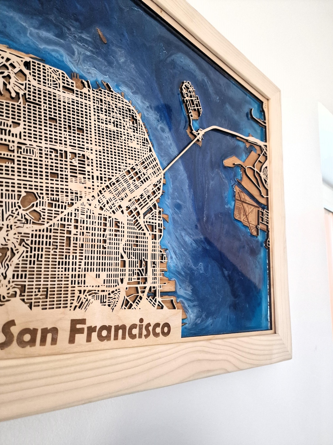 Custom City Map With Epoxy Resin -laser Cut Wooden Wall Art With Rustic ...