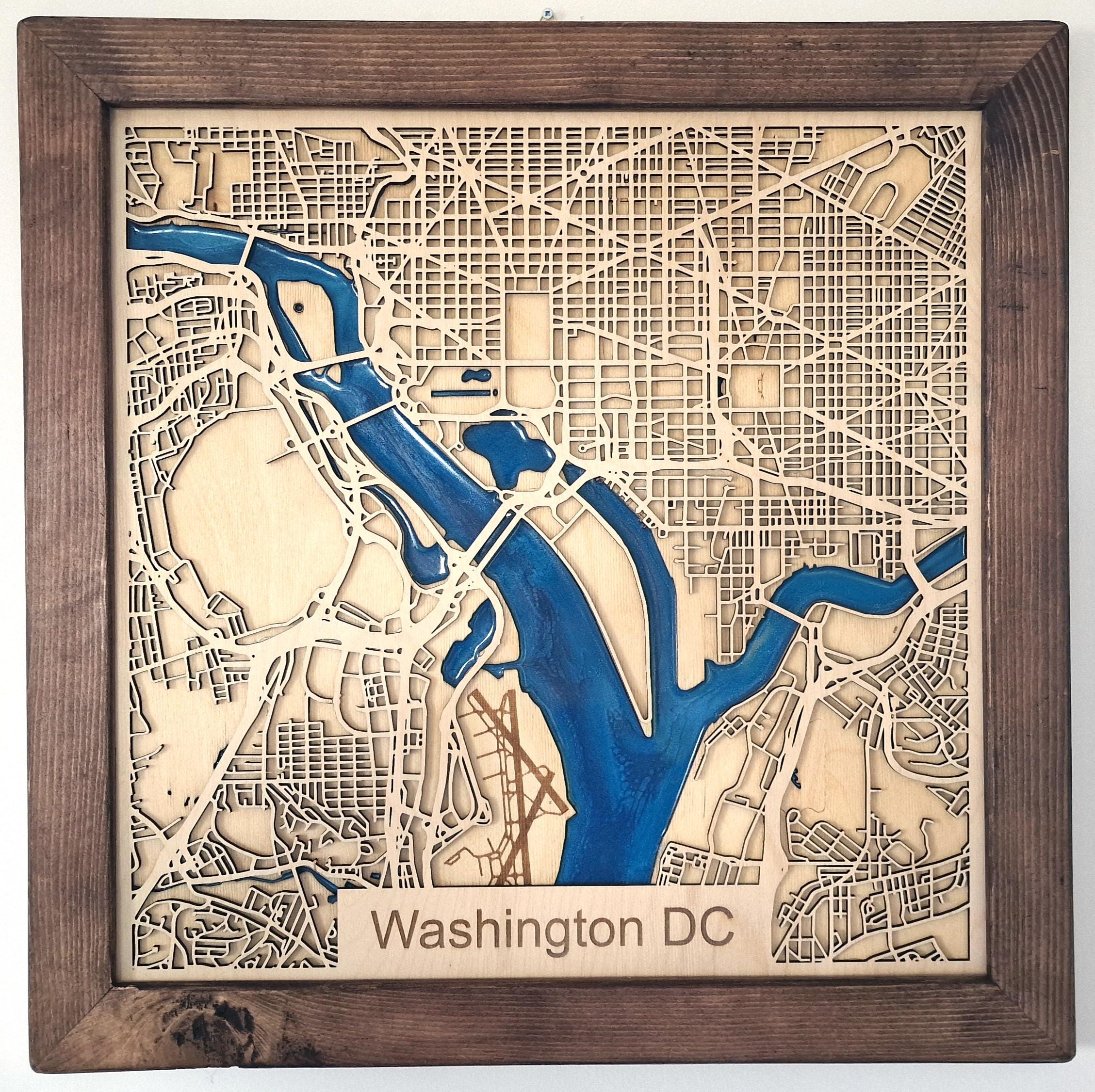 Custom Epoxy Laser Cut 3D City Map - Wooden Wall Art With Resin and ...