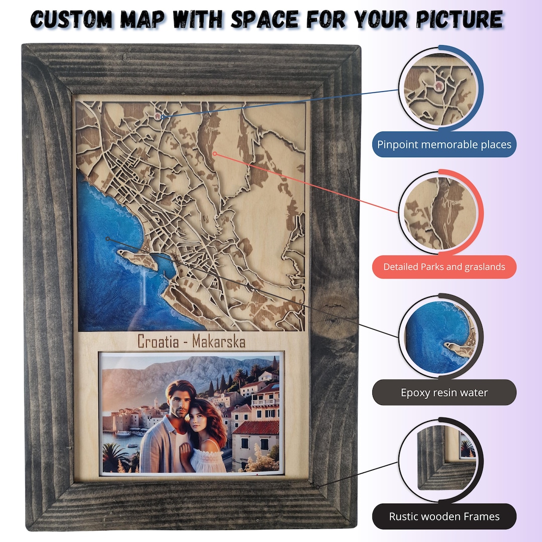 Personalized 3D Wooden City Map With Photo Slot & Epoxy Resin – Custom ...