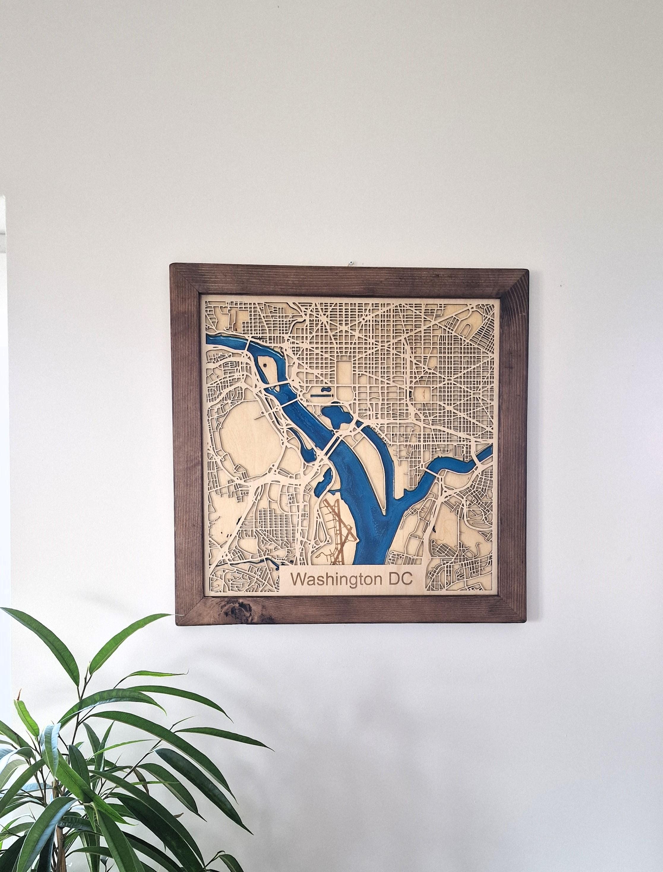 Custom Epoxy Laser Cut 3D City Map - Wooden Wall Art With Resin and ...