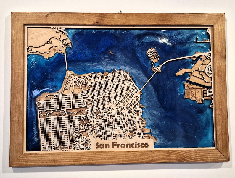 Wooden Map of Any City -3D Laser Cut Wooden Wall Art With Resin and ...
