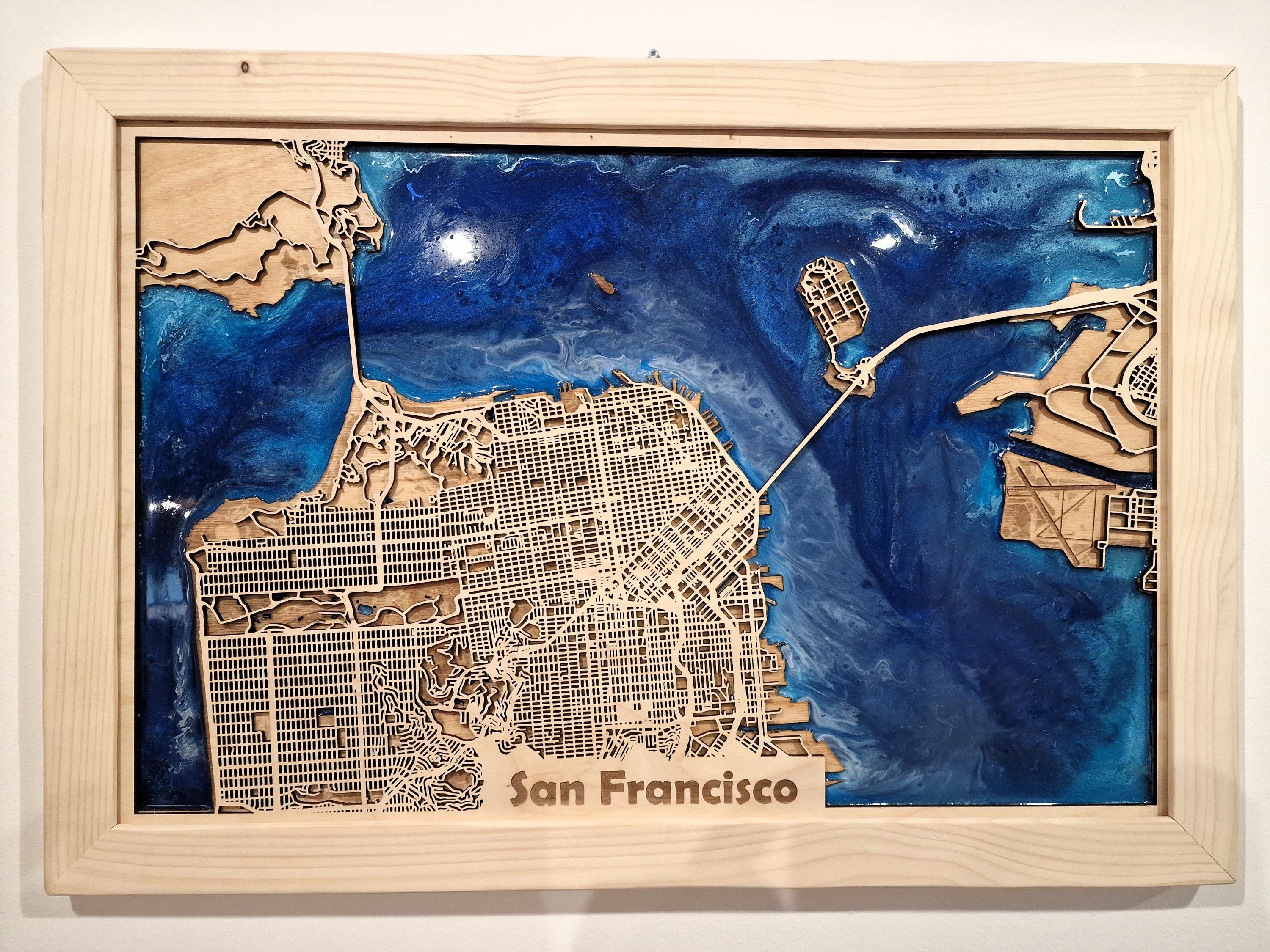 Custom City Map With Epoxy Resin -laser Cut Wooden Wall Art With Rustic ...