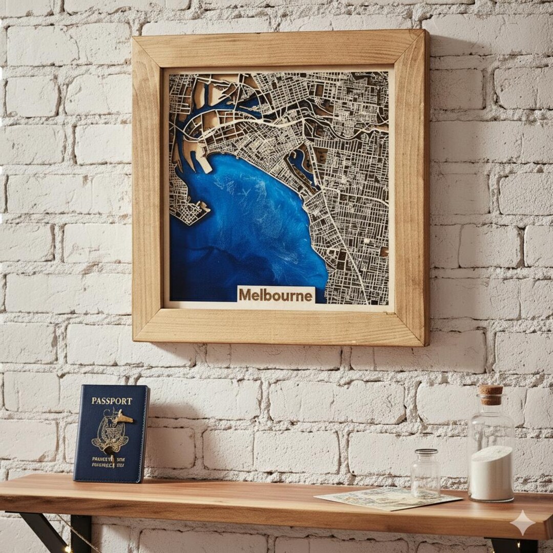 Any City Custom Epoxy Laser Cut 3D Map -wooden Wall Art With Resin and ...