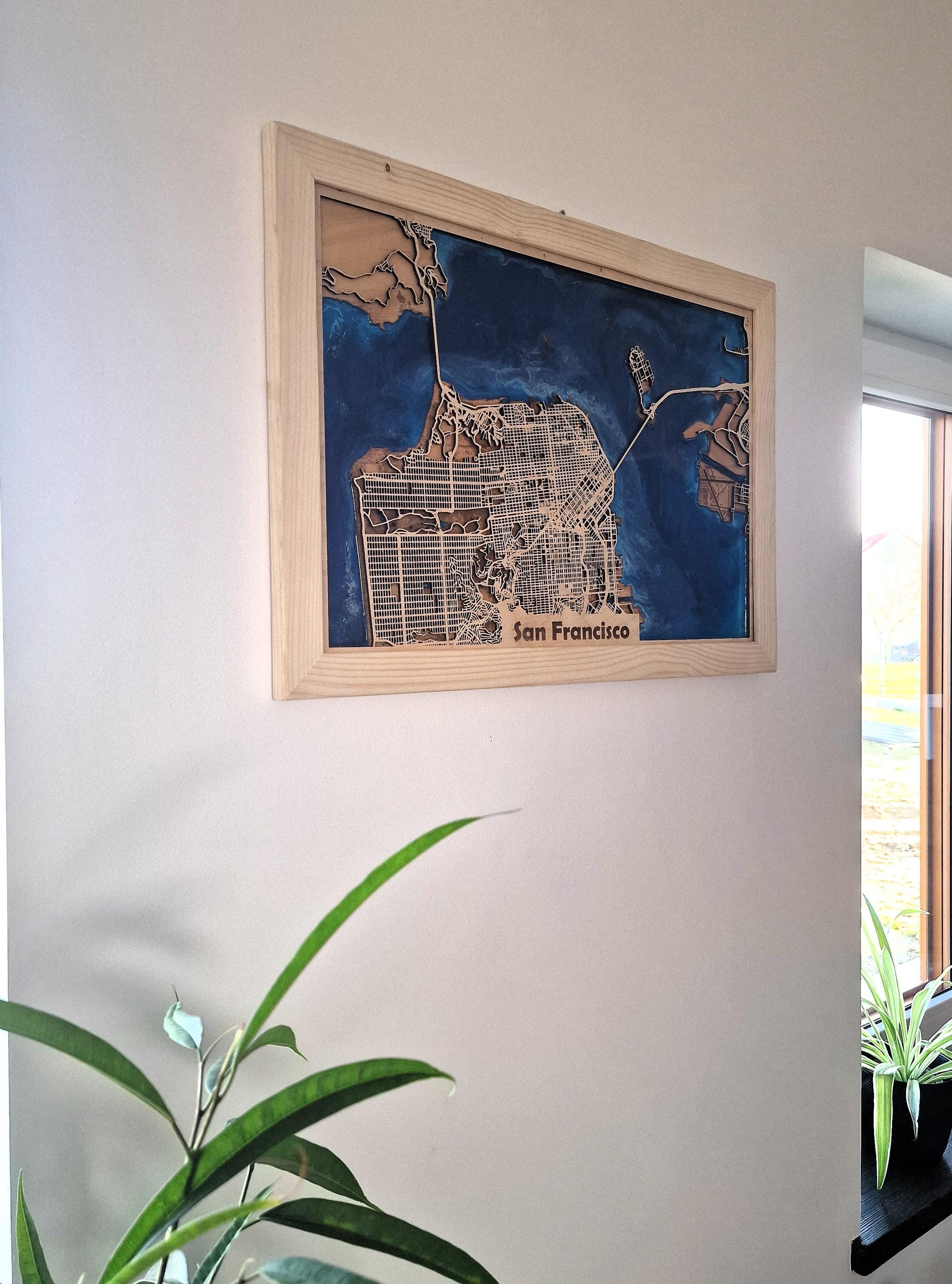 Custom City Map With Epoxy Resin -laser Cut Wooden Wall Art With Rustic ...