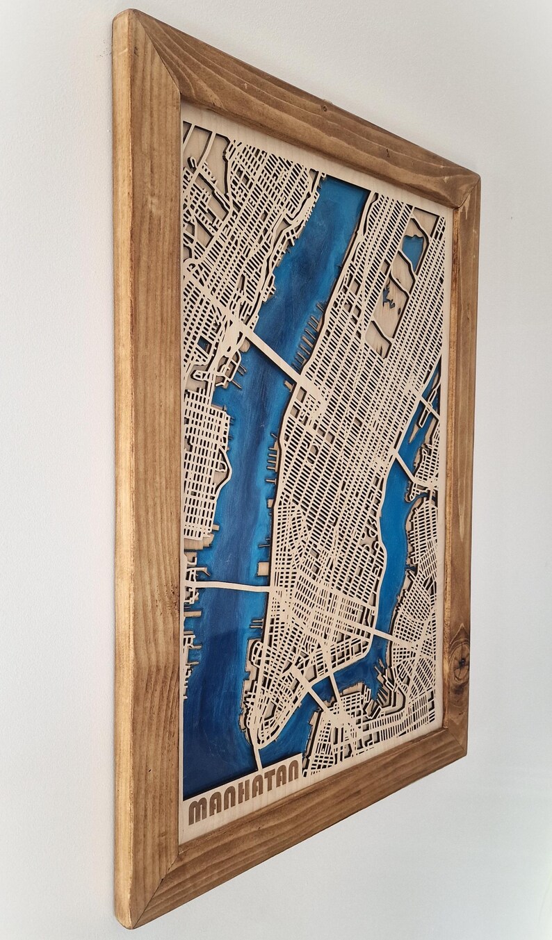 Any City Custom Epoxy Laser Cut 3D Map -wooden Wall Art With Resin and ...