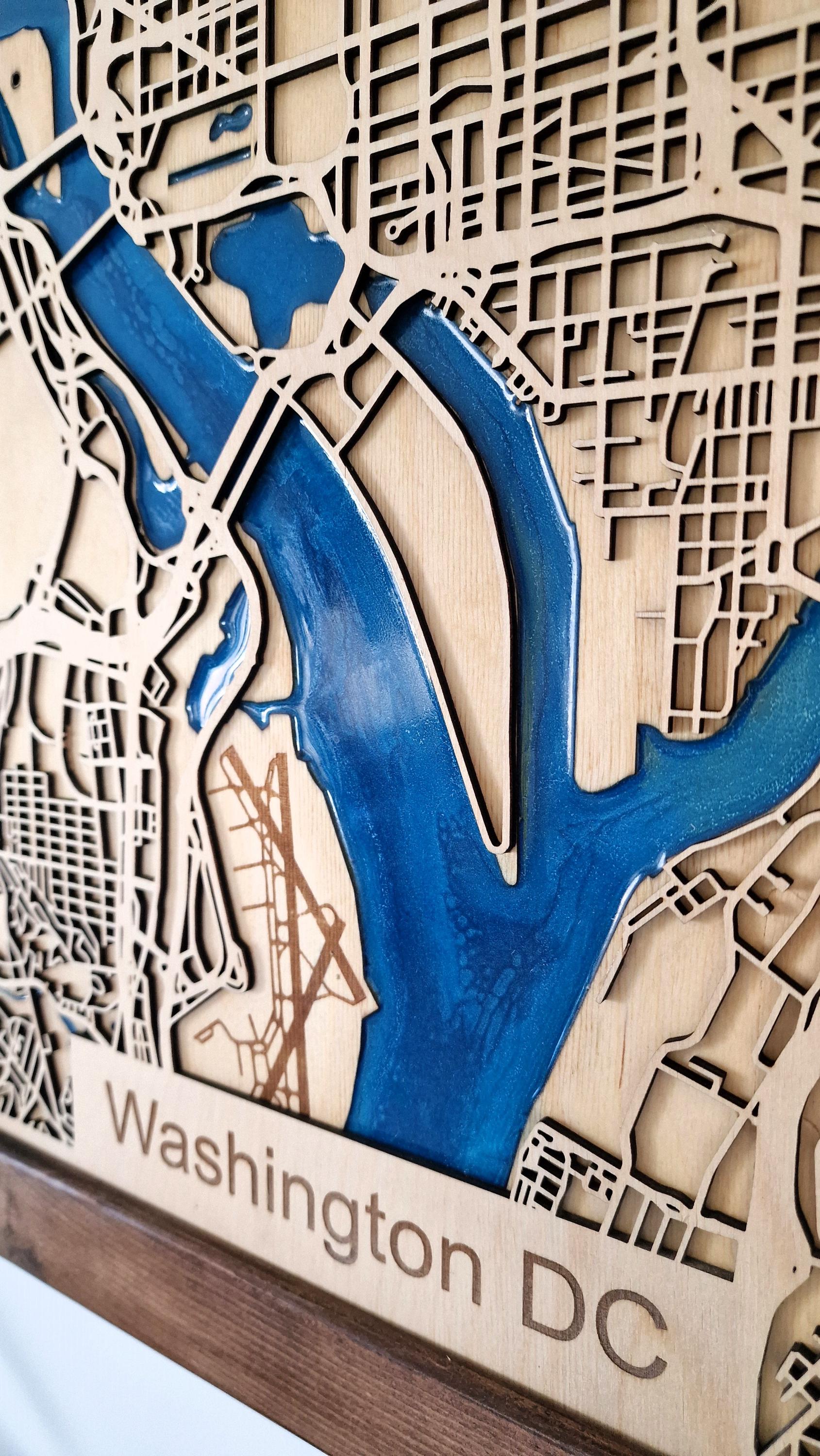 Custom Epoxy Laser Cut 3D City Map - Wooden Wall Art With Resin and ...