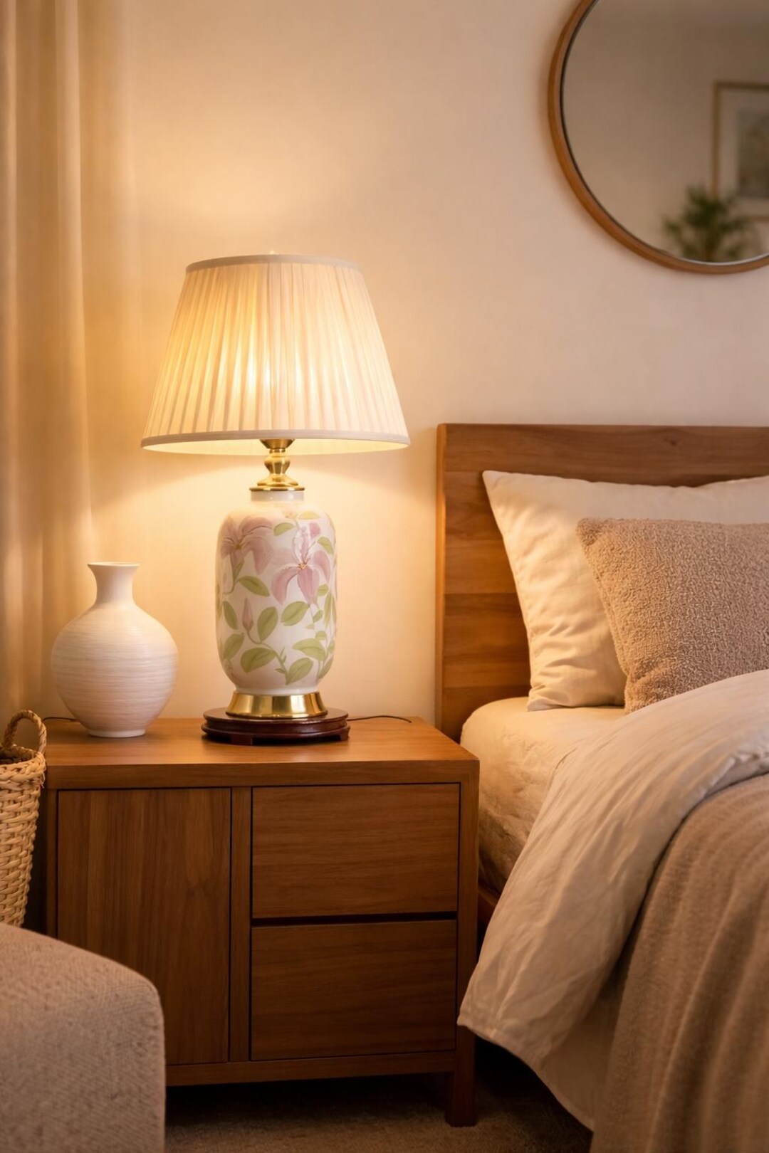 Modern Green Ceramic Table Lamp - Rustic Bedroom Nightstand Light With ...