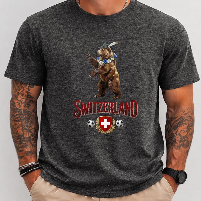 Switzerland Football Shirt Swiss Bear T Shirt Switzerland Soccer Fan ...