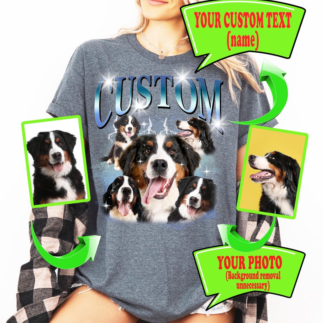 Custom Dog Tee, custom Dog Shirt, Photo Print T-shirt, 90s Bootleg Tee ...