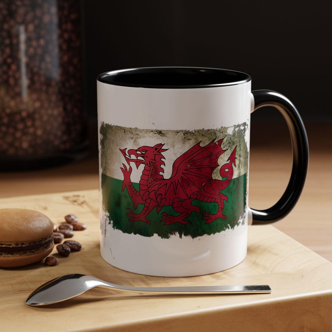 Welsh Flag Dragon Ddraig Goch Accent Coffee Mug, Welsh Pride Kitchen ...