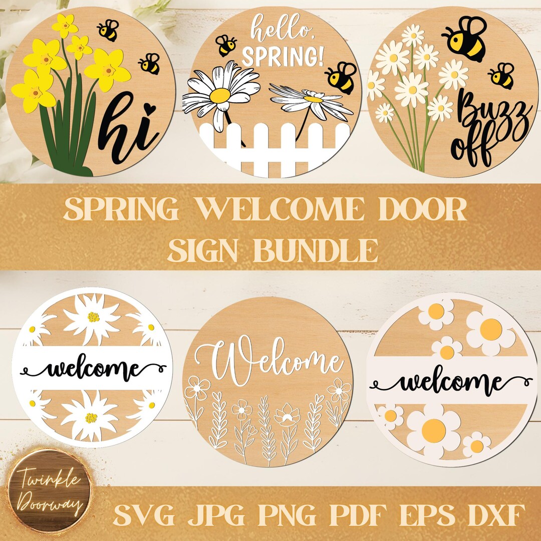 Spring Welcome Door Sign Bundle, Digital Download, Seasonal Porch Decor ...
