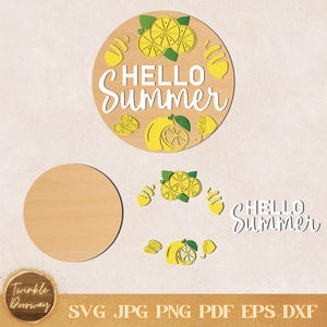 Hello Summer Lemon Sign, Digital Download, Lemon Door Hanger SVG ...