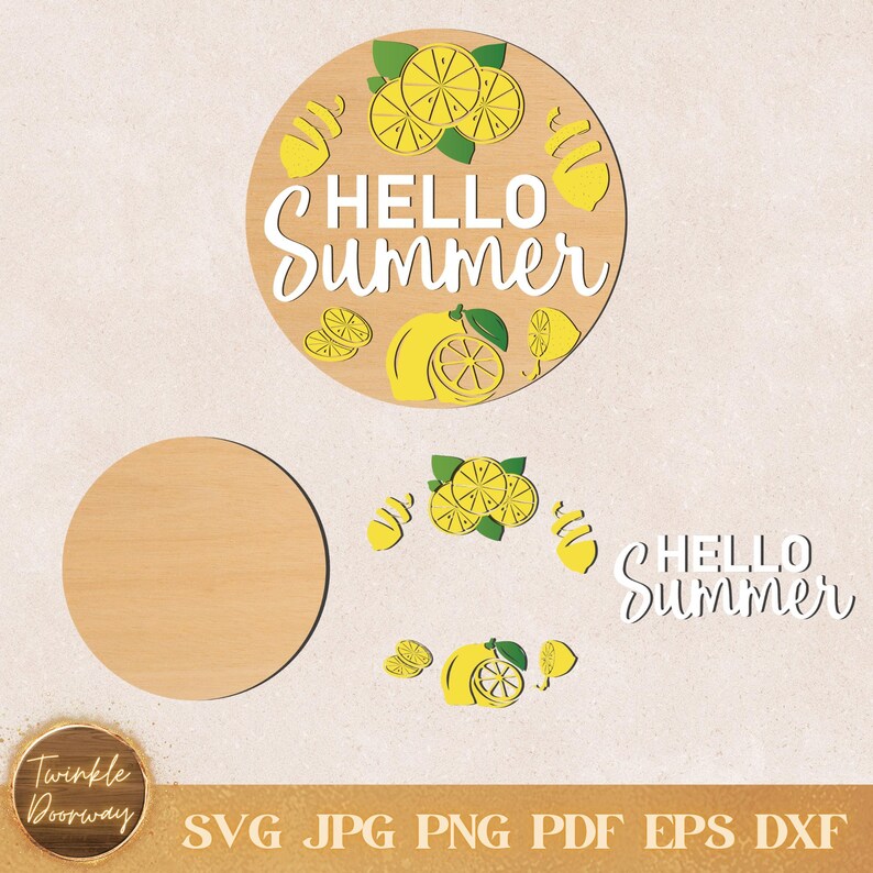 Hello Summer Lemon Sign, Digital Download, Lemon Door Hanger SVG ...