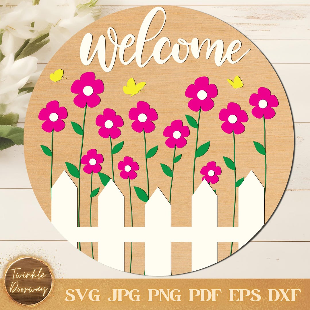 Welcome Spring Flowers Sign, Digital Download, Floral Fence Door Hanger ...