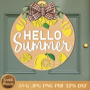 Hello Summer Lemon Sign, Digital Download, Lemon Door Hanger SVG ...