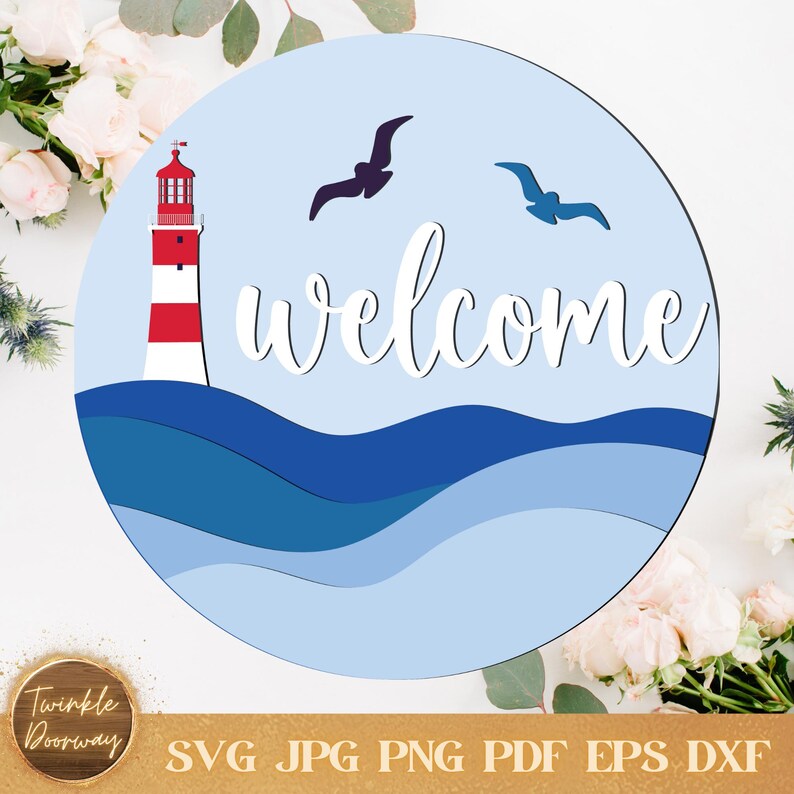 Nautical Welcome Sign, Digital Download, Beach Door Hanger SVG ...