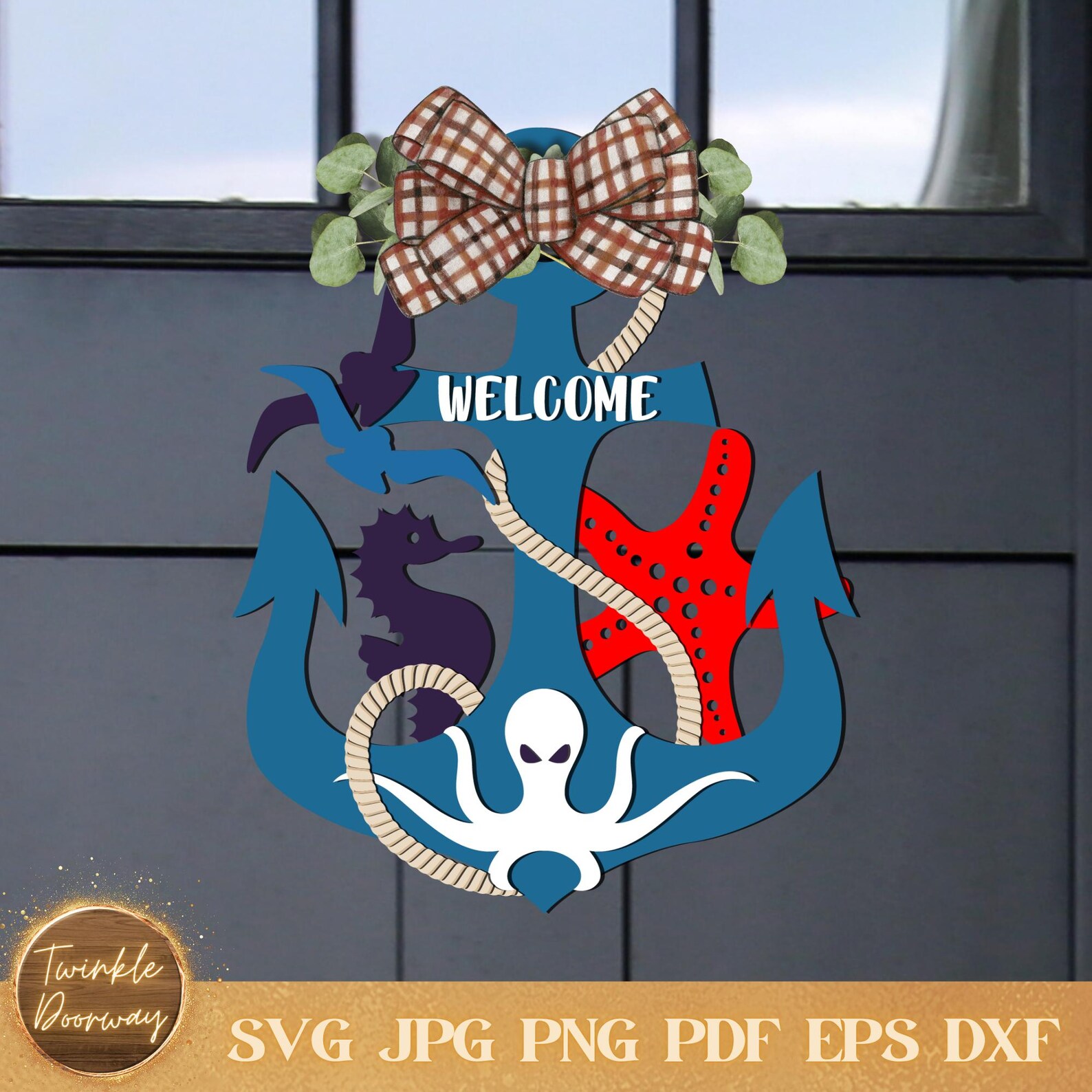 Nautical Anchor Welcome Sign: Coastal Door Hanger SVG, Glowforge File ...