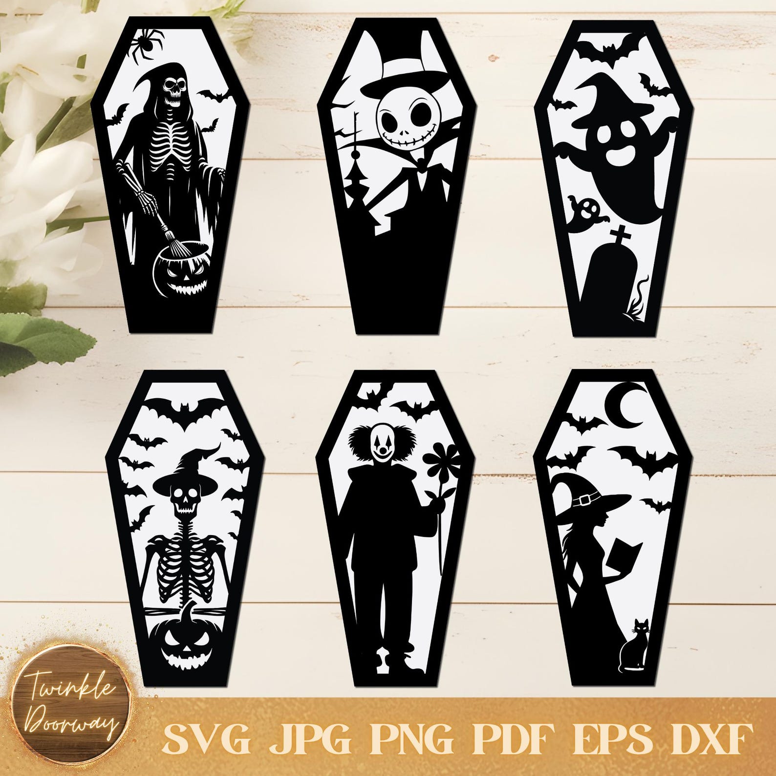Halloween Coffin SVG Bundle: Spooky Door Hanger, Laser Cut File ...
