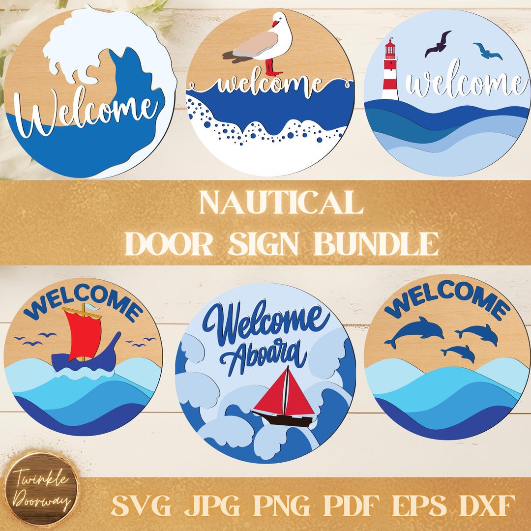 Nautical Door Sign Bundle, Digital Download, Beach House Decor SVG ...