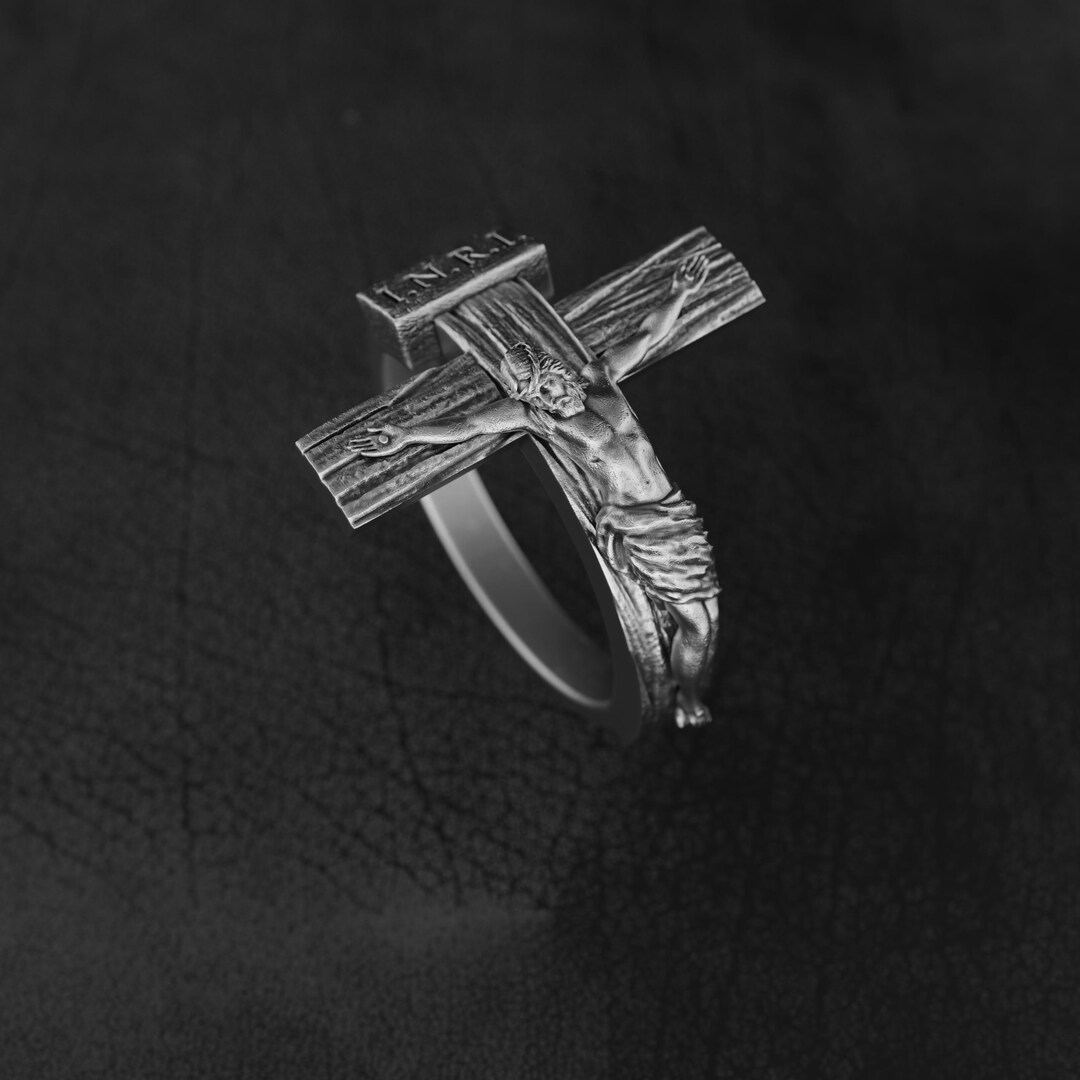 Sterling Silver Crucifix Ring for Men Women, Christian Cross Jewelry ...
