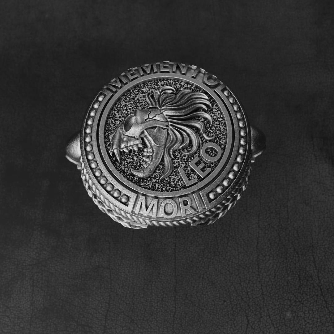 Leo Skull Ring – Memento Mori Zodiac Ring for Men, Sterling Silver Leo ...