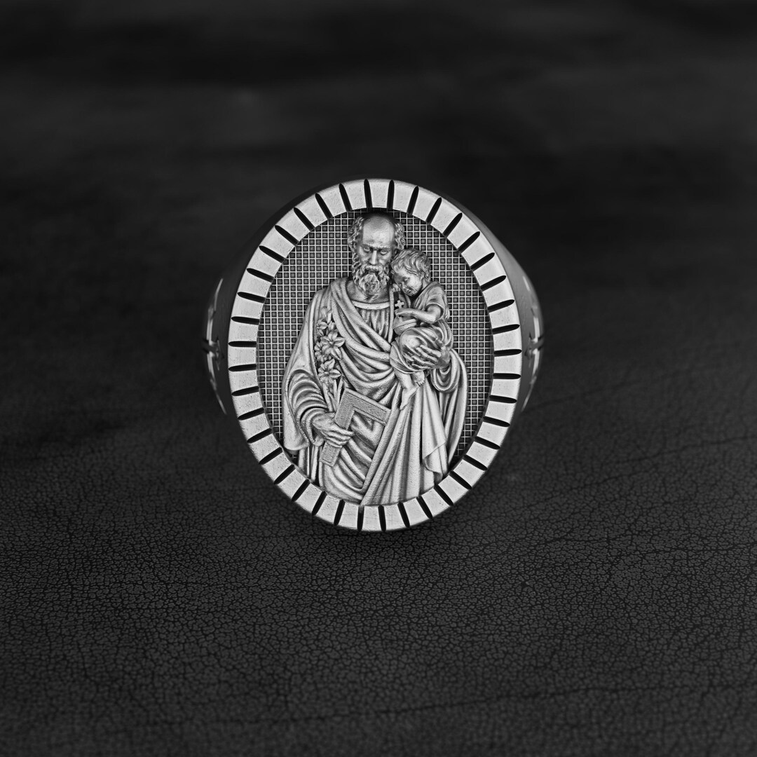 Handmade Saint Joseph Signet Ring for Men, Sterling Silver Catholic ...