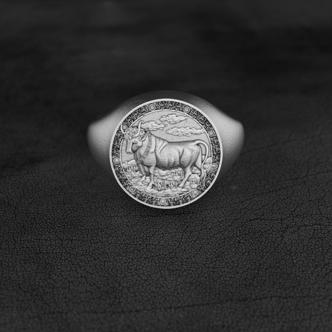 Taurus Zodiac Signet Ring, Handmade Sterling Silver Bull Ring ...