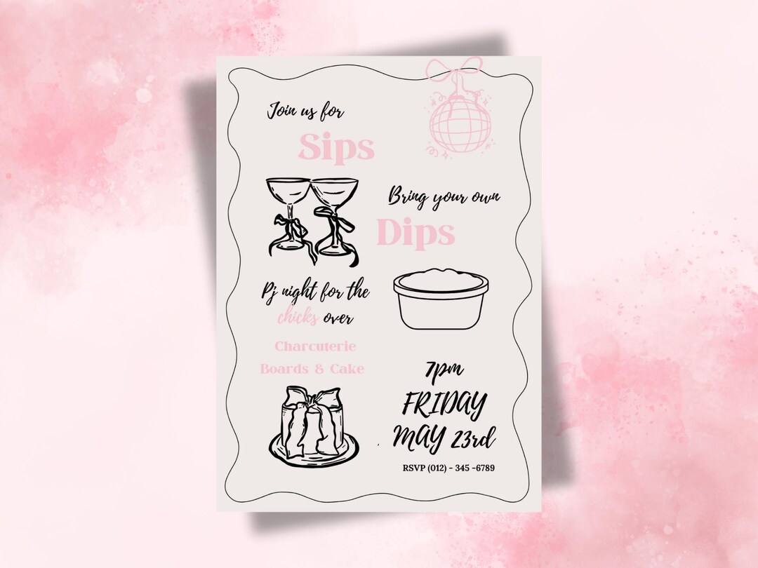 Girls Night Invitation | Pajama Party, Sips, Dips, Charcuterie (digital ...