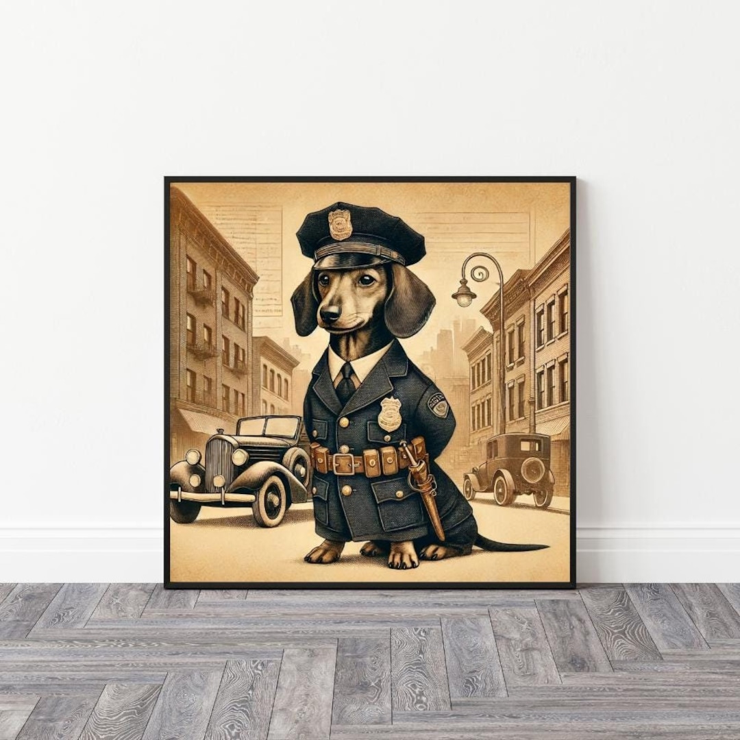 Vintage Dachshund Police Officer – Retro Police Dog Art Print, Digital ...
