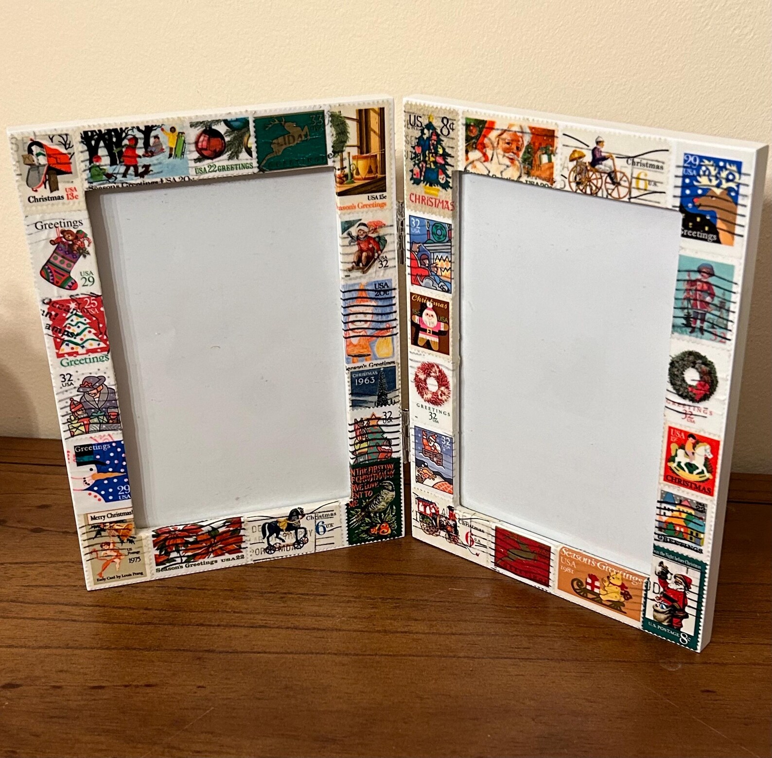 Double Christmas Postage Stamp Frame (holds 2 4x6 Photos) - Etsy