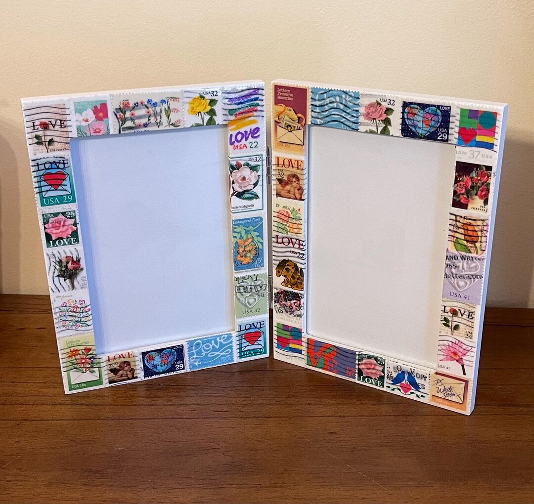 Double Love Postage Stamp Frame (holds 2 4x6 Photos) - Etsy
