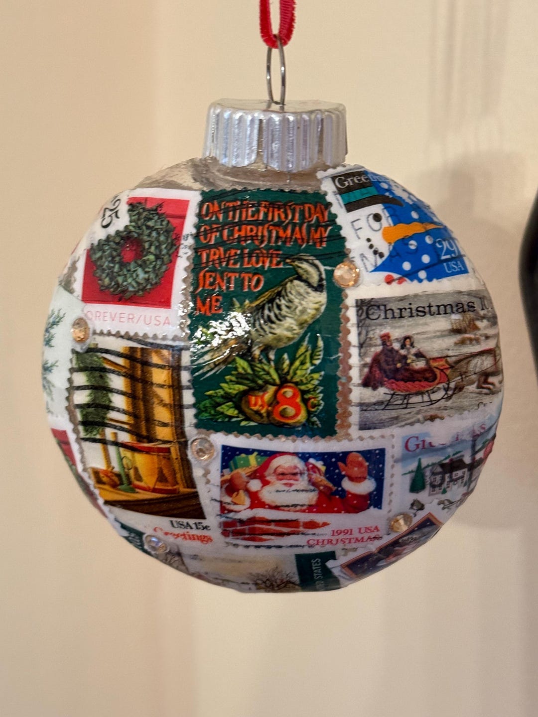 Postage Stamp Christmas Ornament With Crystals - Etsy