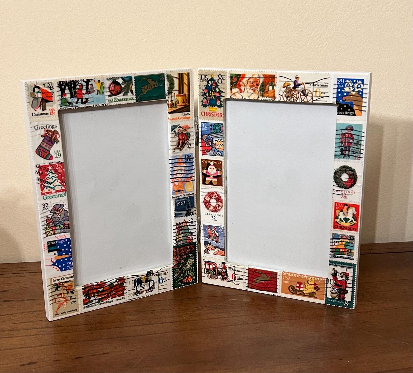 Double Christmas Postage Stamp Frame (holds 2 4x6 Photos) - Etsy