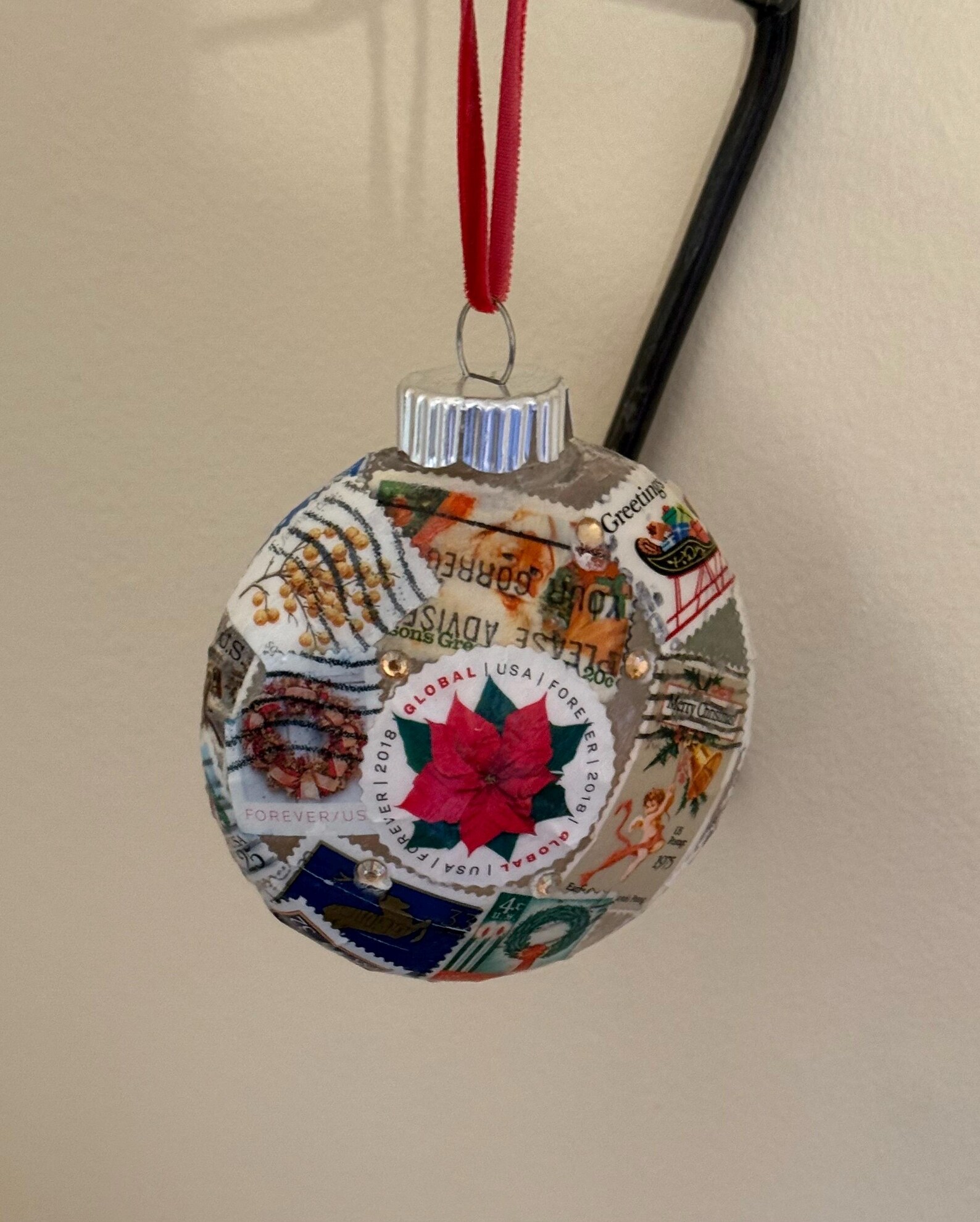 Postage Stamp Christmas Ornament With Crystals - Etsy