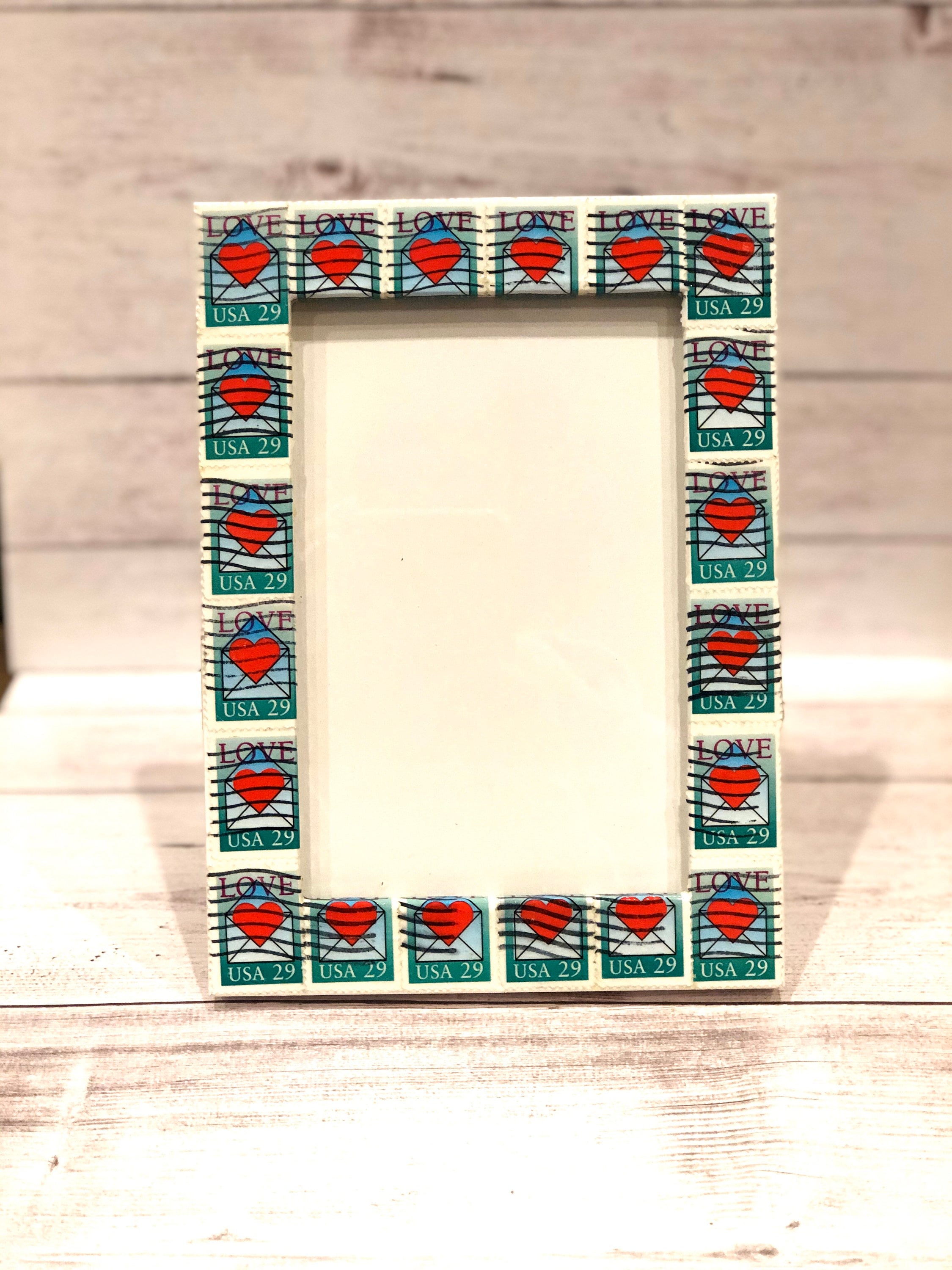 Love Heart Envelope Postage Stamp Frame holds 4x6 Photo - Etsy