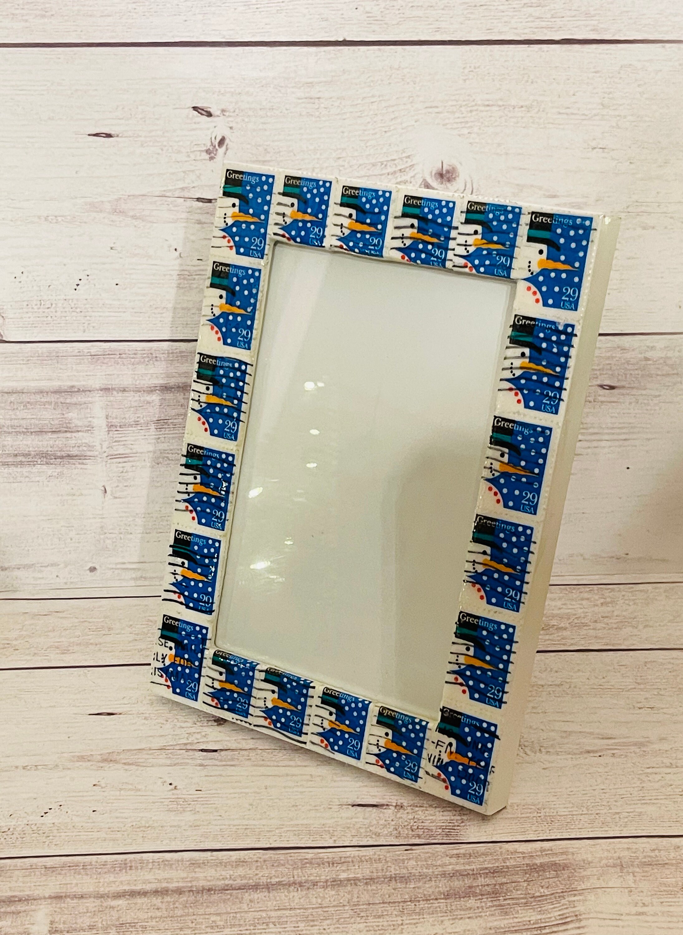 Snowman Postage Stamp Frame holds 4x6 Photo - Etsy