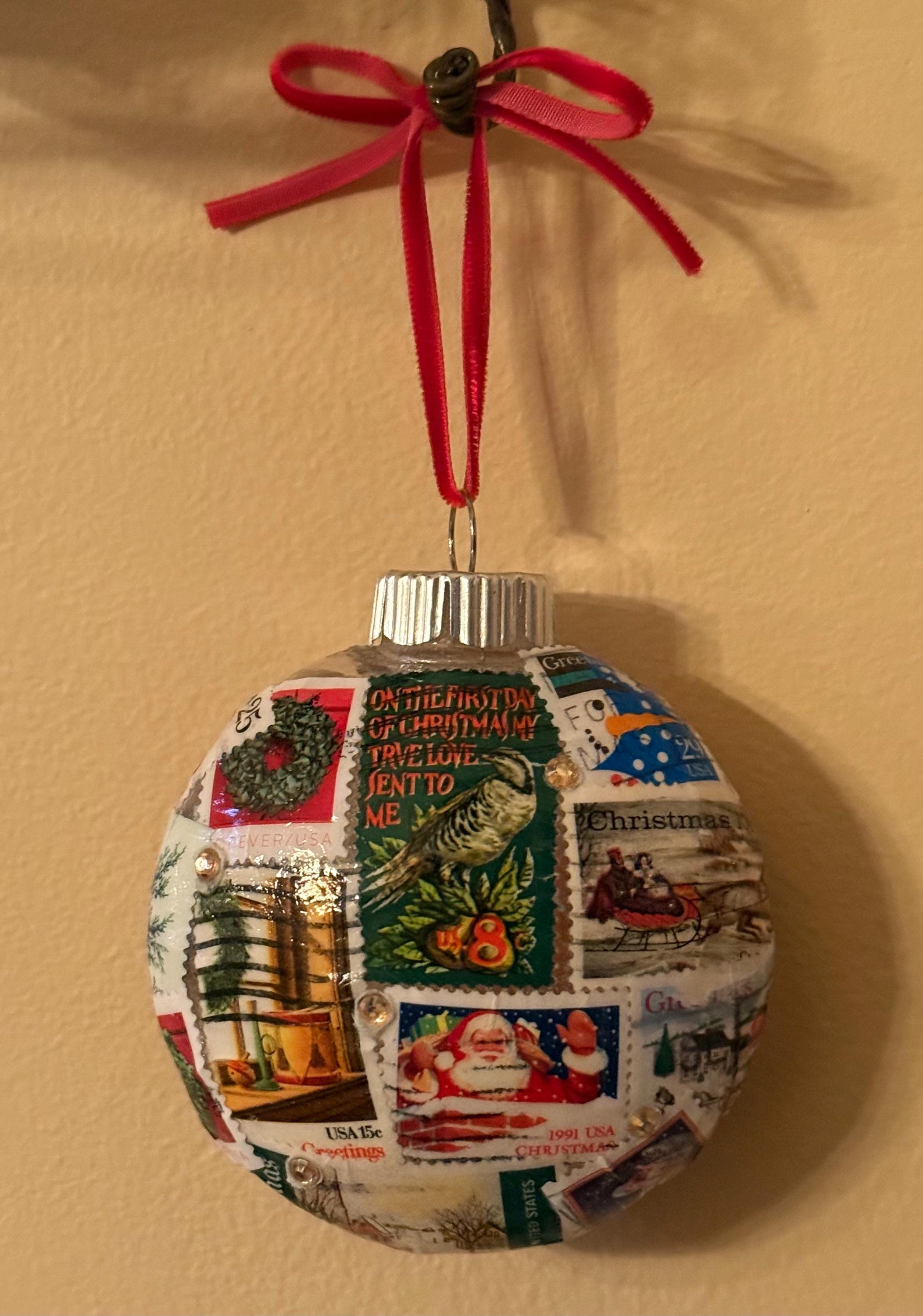 Postage Stamp Christmas Ornament With Crystals - Etsy
