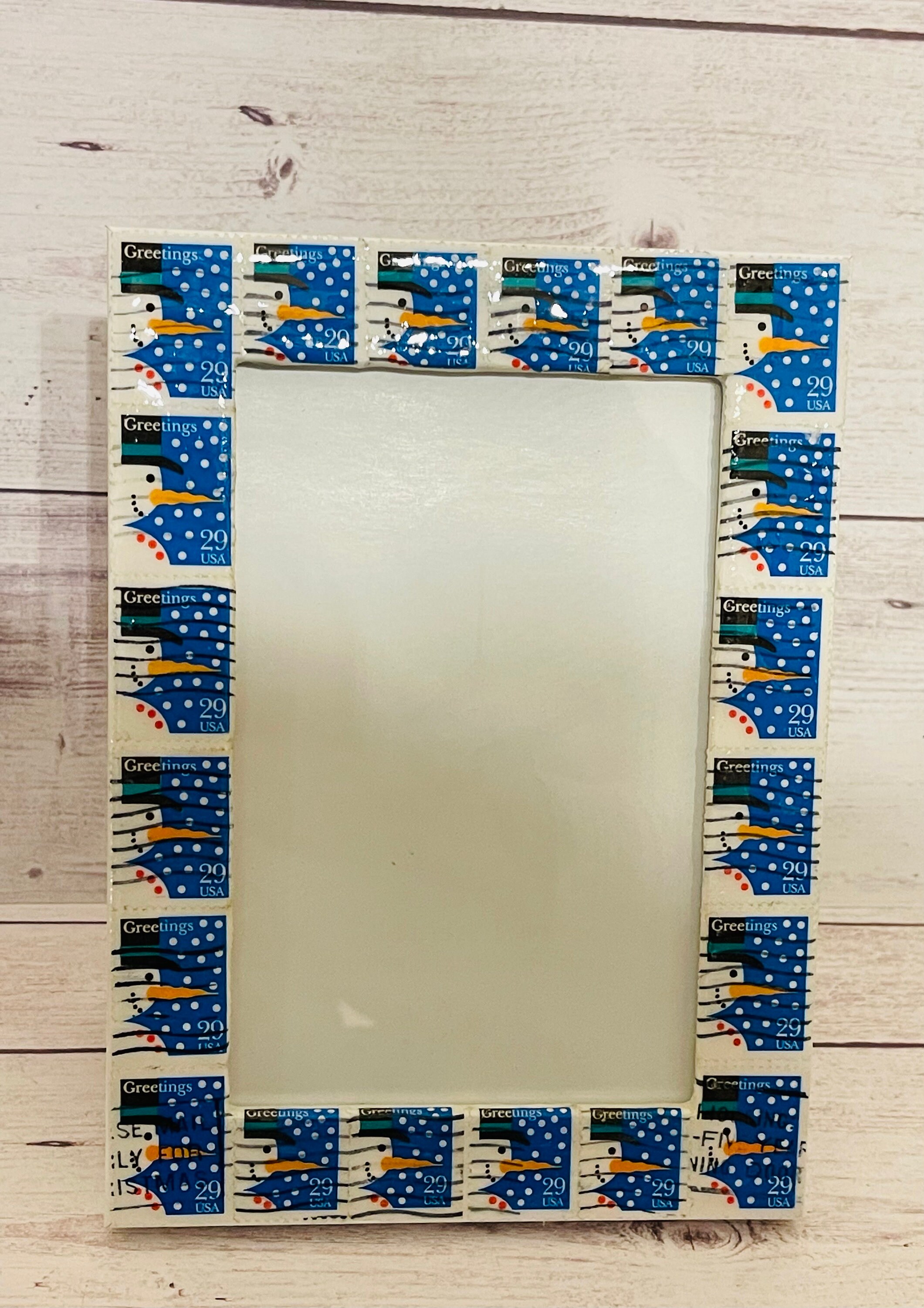 Snowman Postage Stamp Frame holds 4x6 Photo - Etsy