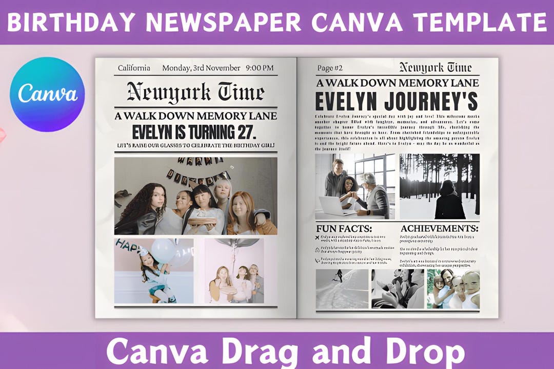 Personalized Birthday Newspaper Template - Custom Vintage Birthday Gift ...