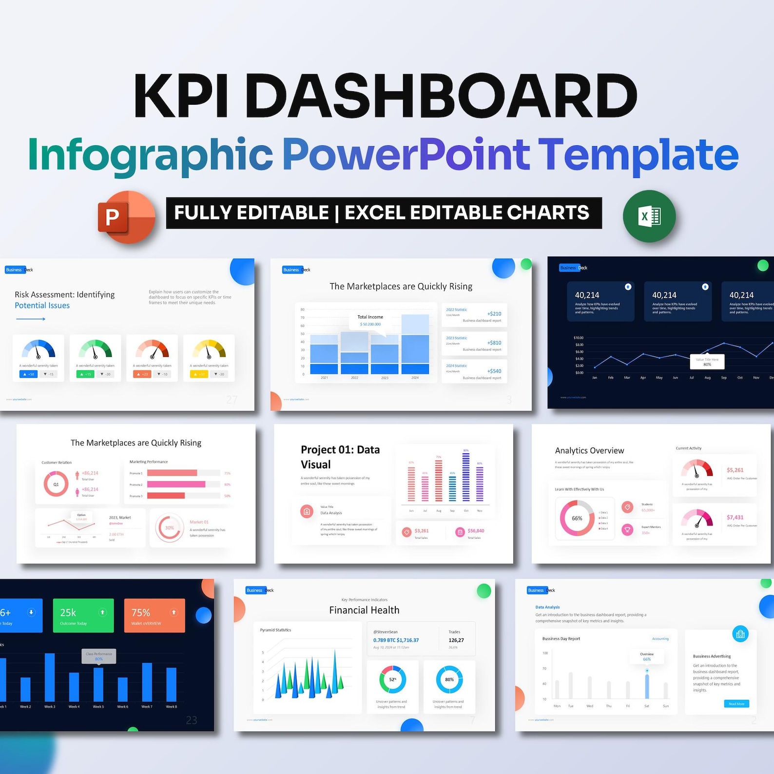 KPI Dashboard Infographic Powerpoint Template | Business Performance Tracking PPT - Etsy